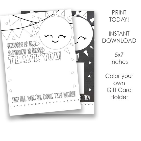School's Out Summer is Here Coloring Gift Card Holder, Printable ...
