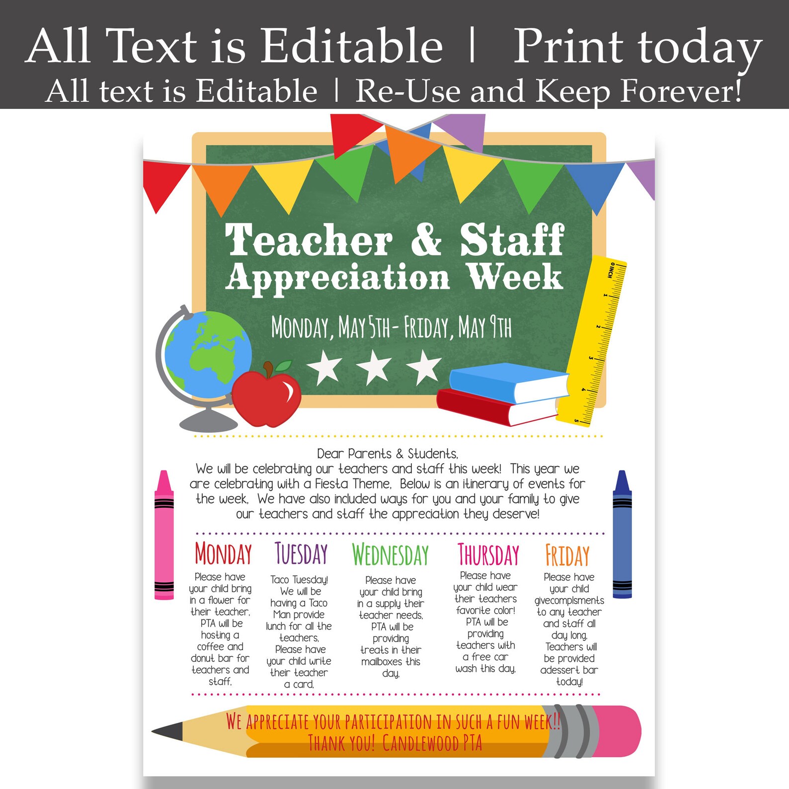 Editable Teacher Appreciation Flyer TAW Instructions Flyers - Etsy