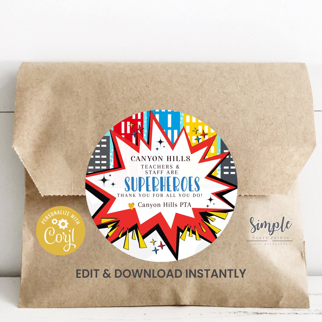 Printable Superhero Theme Gift Tag for Teacher Appreciation, All Text ...