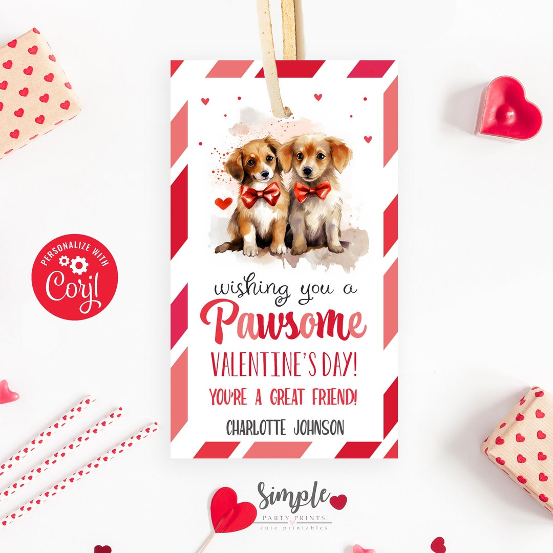 Printable Puppy Valentine's Day Gift Tag, Personalized Dog Valentine ...