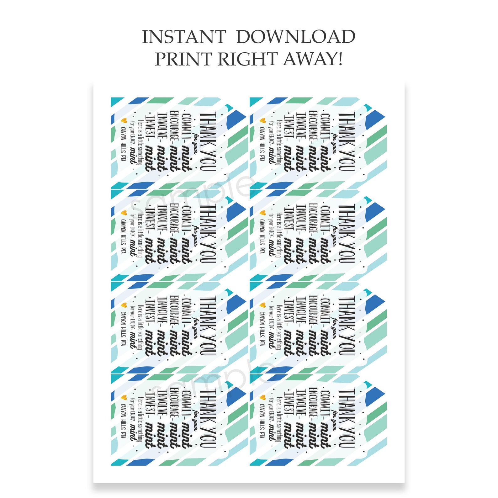 Printable Thank You Tags Appreciation Tags for Teachers - Etsy