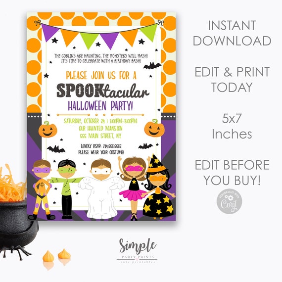 Editable Halloween Party Invitation for Kids Halloween - Etsy