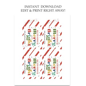 Editable Merry and Bright Tag Holiday Gift Tags Christmas Tag Printable ...