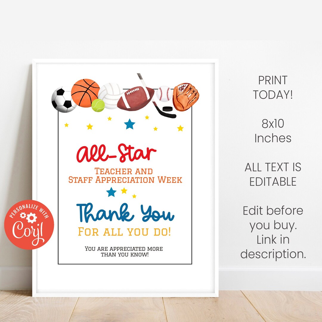 Editable All-star Teacher Appreciation Blank Sign Template, Printable ...