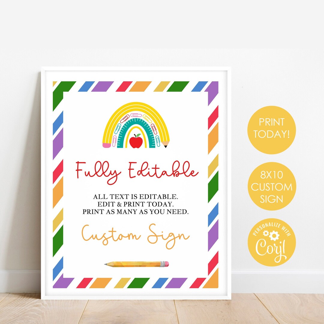 Printable Rainbow Classroom Sign | Editable Welcome Back to School ...
