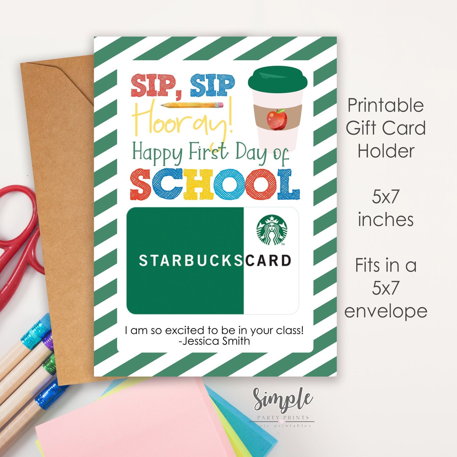 First Day of School Gift Card Holder Editable Happy Teacher - Etsy
