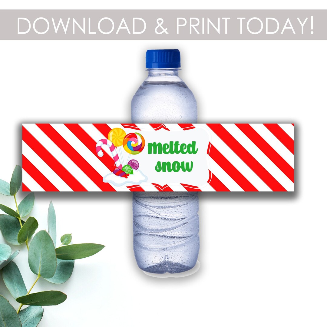 Christmas Water Bottle Labels, Melted Snow Water Bottle Tag, Holiday ...