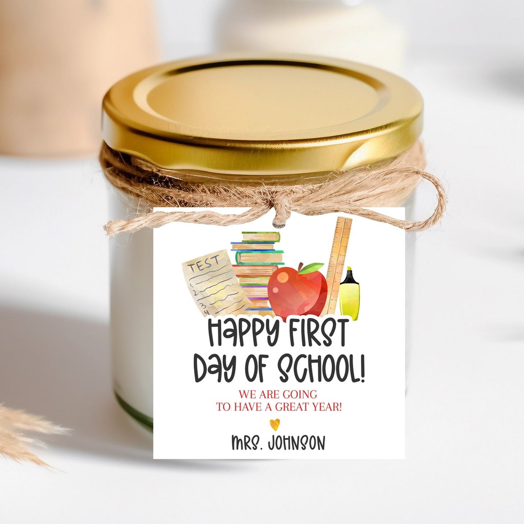 Printable Happy First Day of School Tag, Editable Back to School Label ...