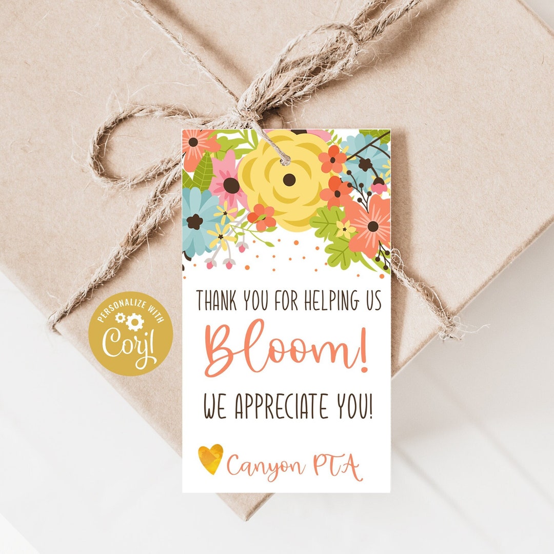 Printable Floral Thank You Tags, Teacher Appreciation Favor Tag, Thanks ...