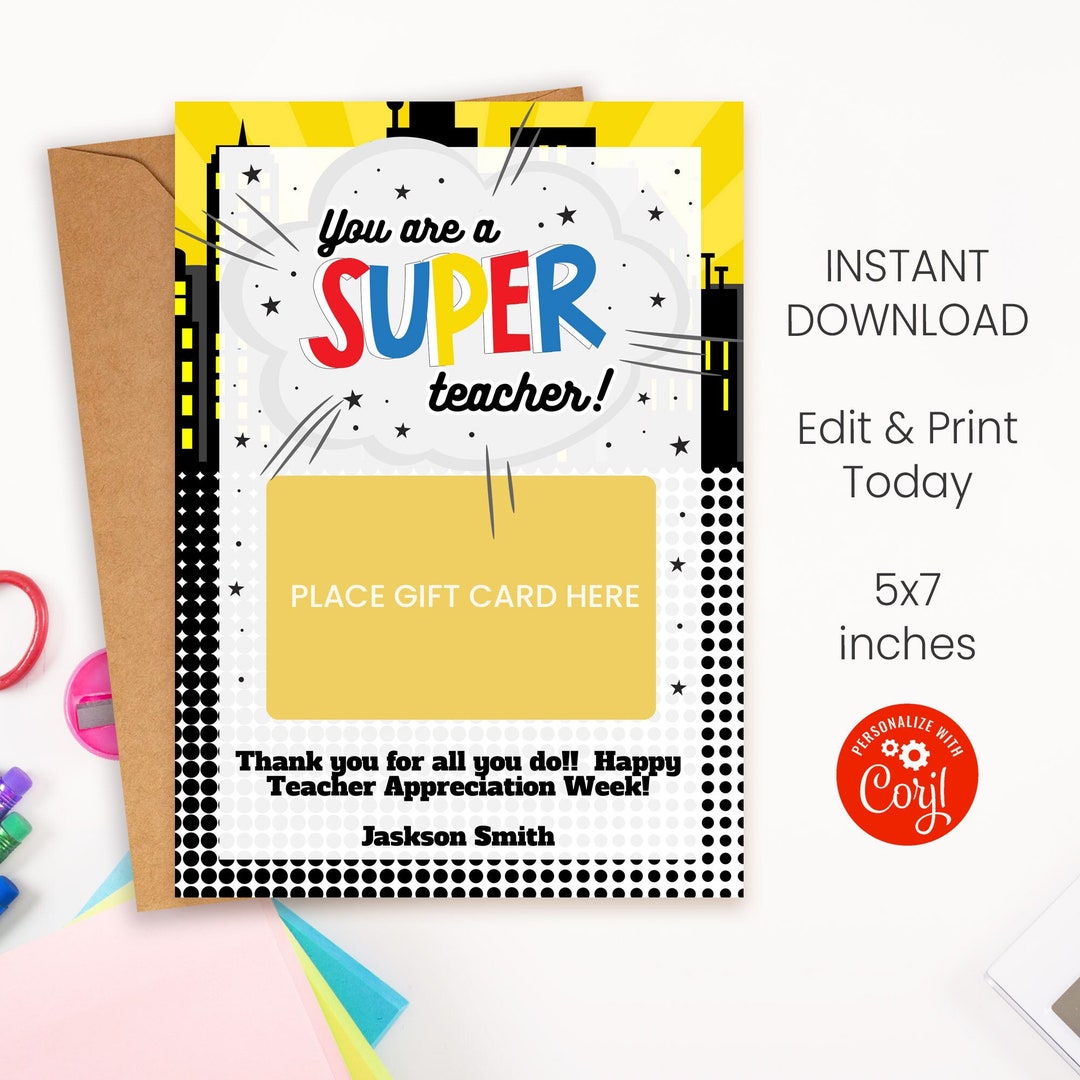 Super Hero Teacher Gift Card Holder, Teacher Appreciation Gifts ...