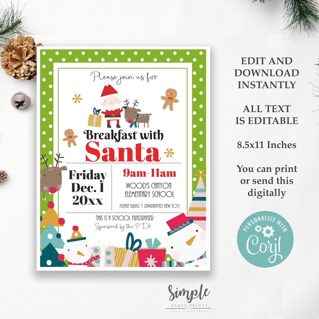 Editable Breakfast With Santa Template, Digital Download, Holiday Party ...
