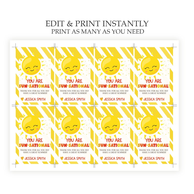 Summertime Treat Favor Tags Printable End of the School Year Gift Tags ...