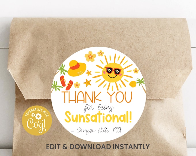 Printable/editable You Are Sun-sational Summer Thank You Gift Tag for ...
