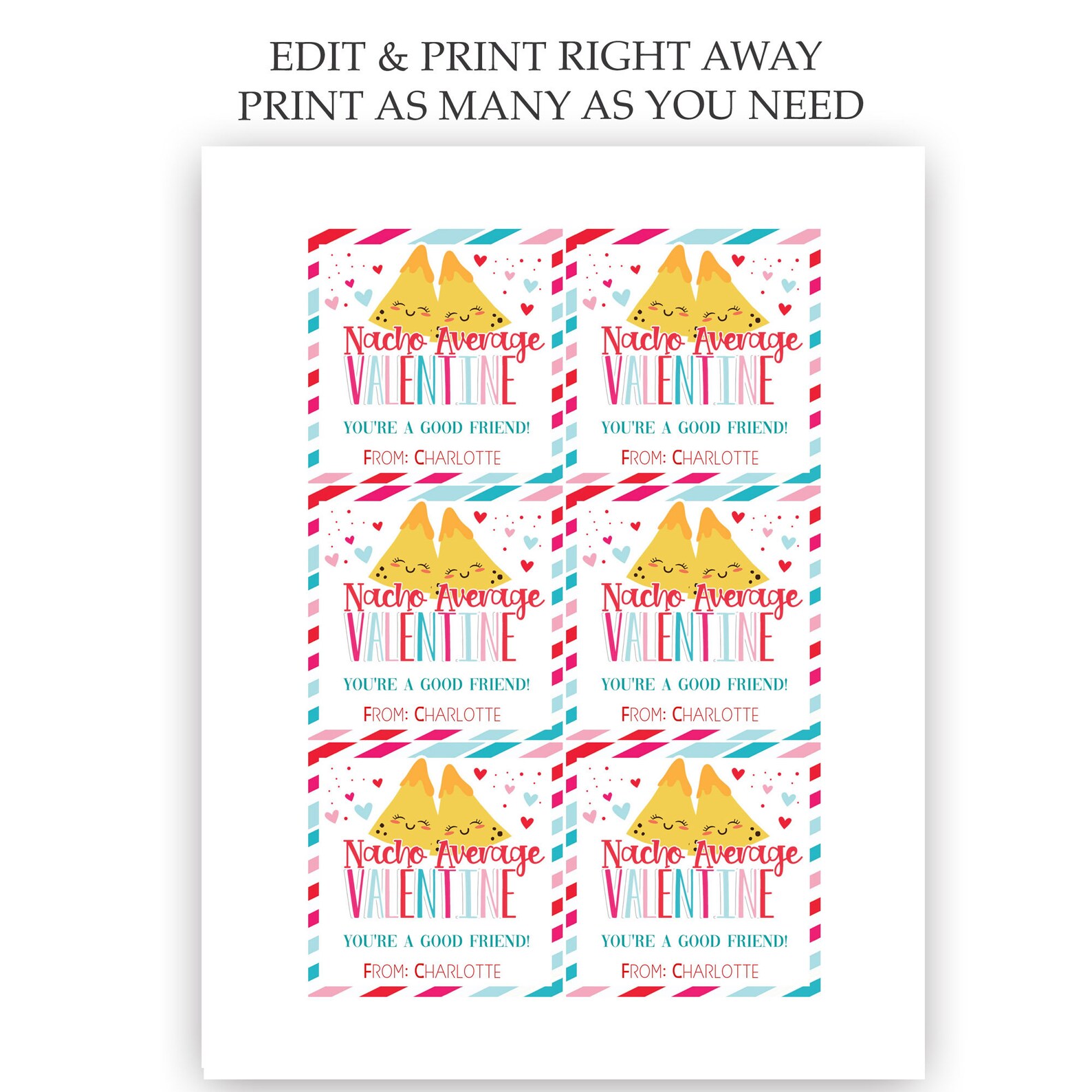Printable Nacho Average Valentine's Day Cards for Kids, Classroom ...
