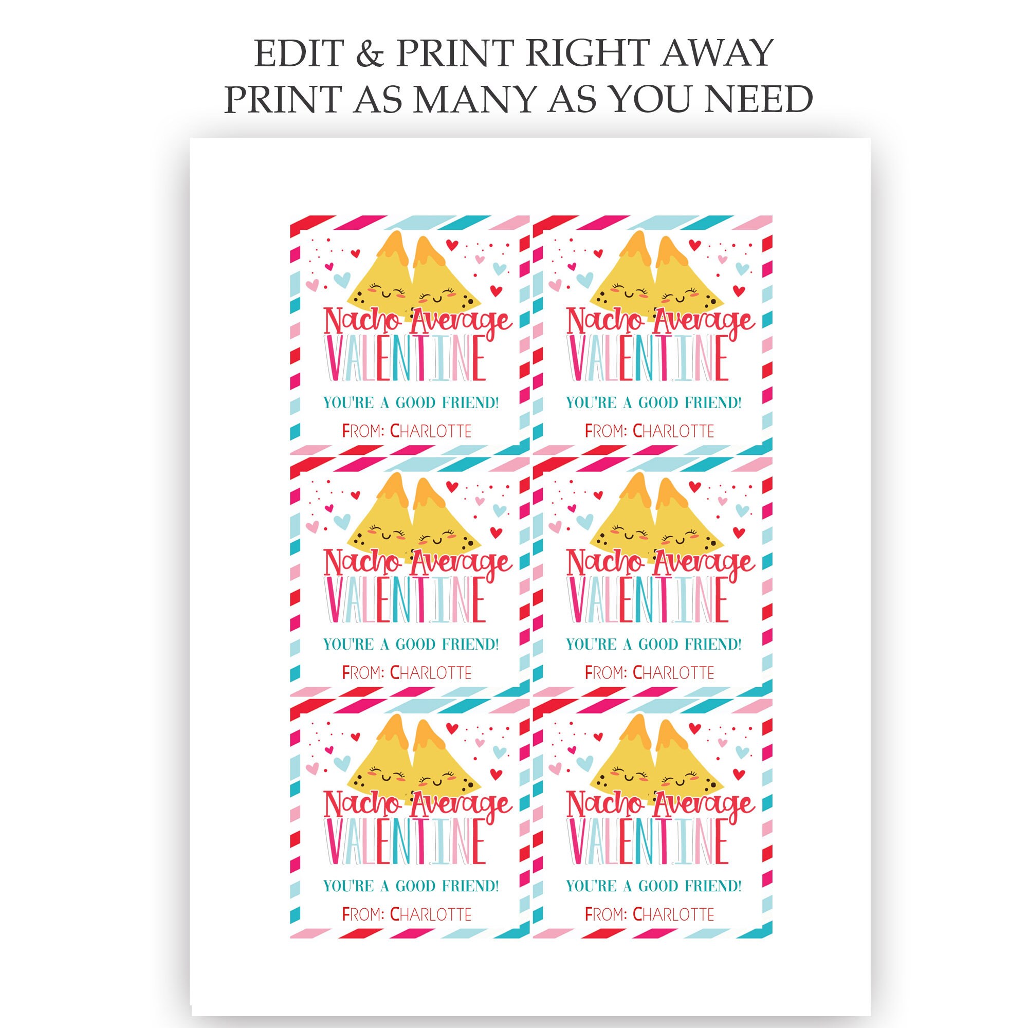 Printable Nacho Average Valentine's Day Cards for Kids, Classroom ...