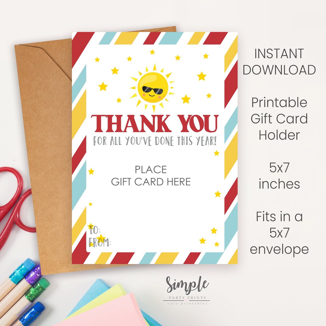 Printable Teacher Appreciation Thank You Gift Card Holder, Gifts for ...
