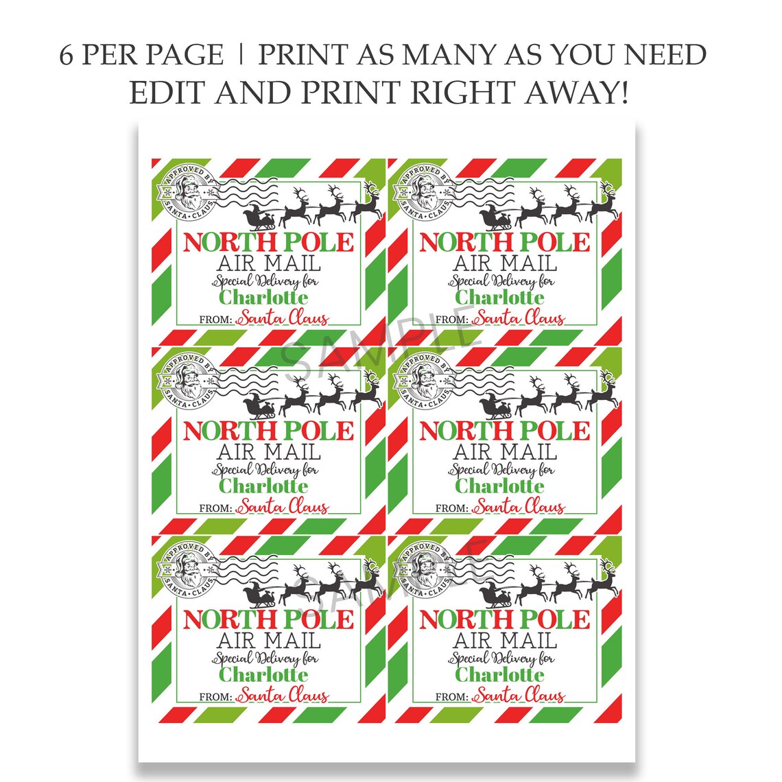 Editable Gift Tags From Santa, Personalized Christmas Labels Template ...