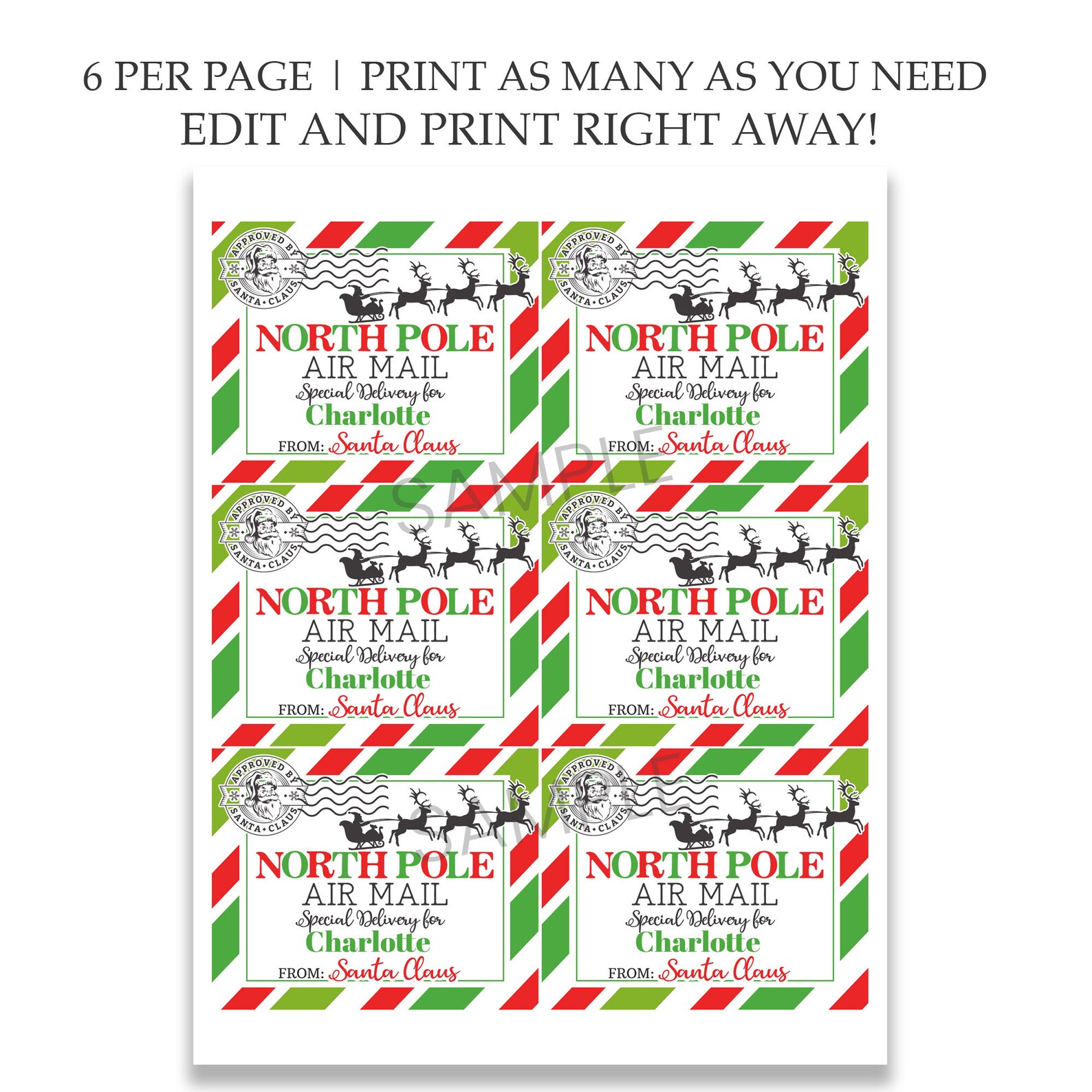 Editable Gift Tags From Santa, Personalized Christmas Labels Template ...