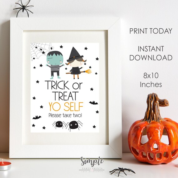 Printable Trick or Treat Sign for Halloween Night, Sign for Trick or ...
