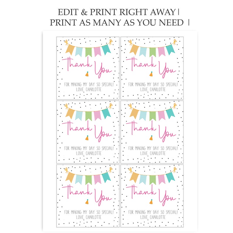 Printable Thank You Tag, Birthday Favor Tags for Friends & Family ...