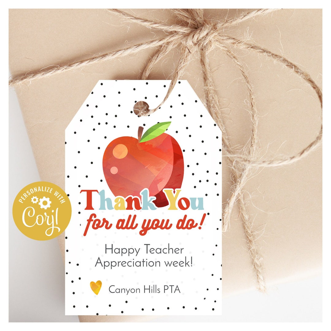 Printable Teacher Appreciation Tag Editable Thank You Teachers Aide ...