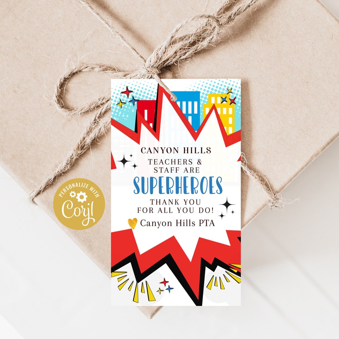 Printable Superhero Thank You Tags, Teacher Appreciation Favor Tag ...