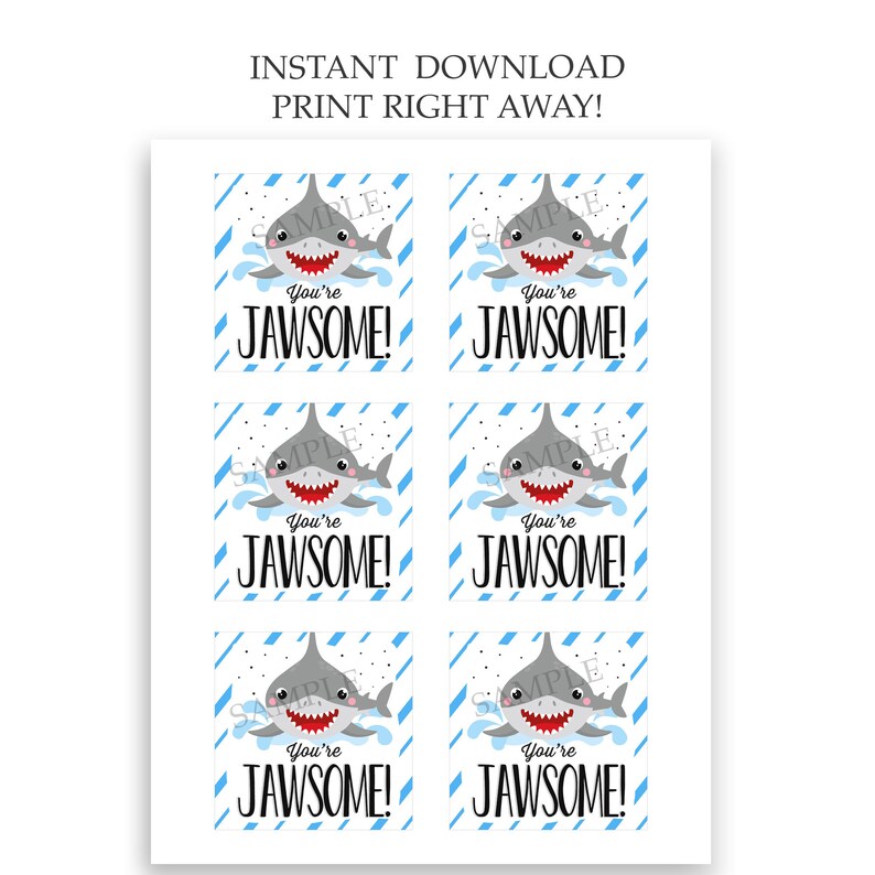 Printable 'you're Jawsome' Shark Gift Tag - Fin-tastic Ocean Party ...