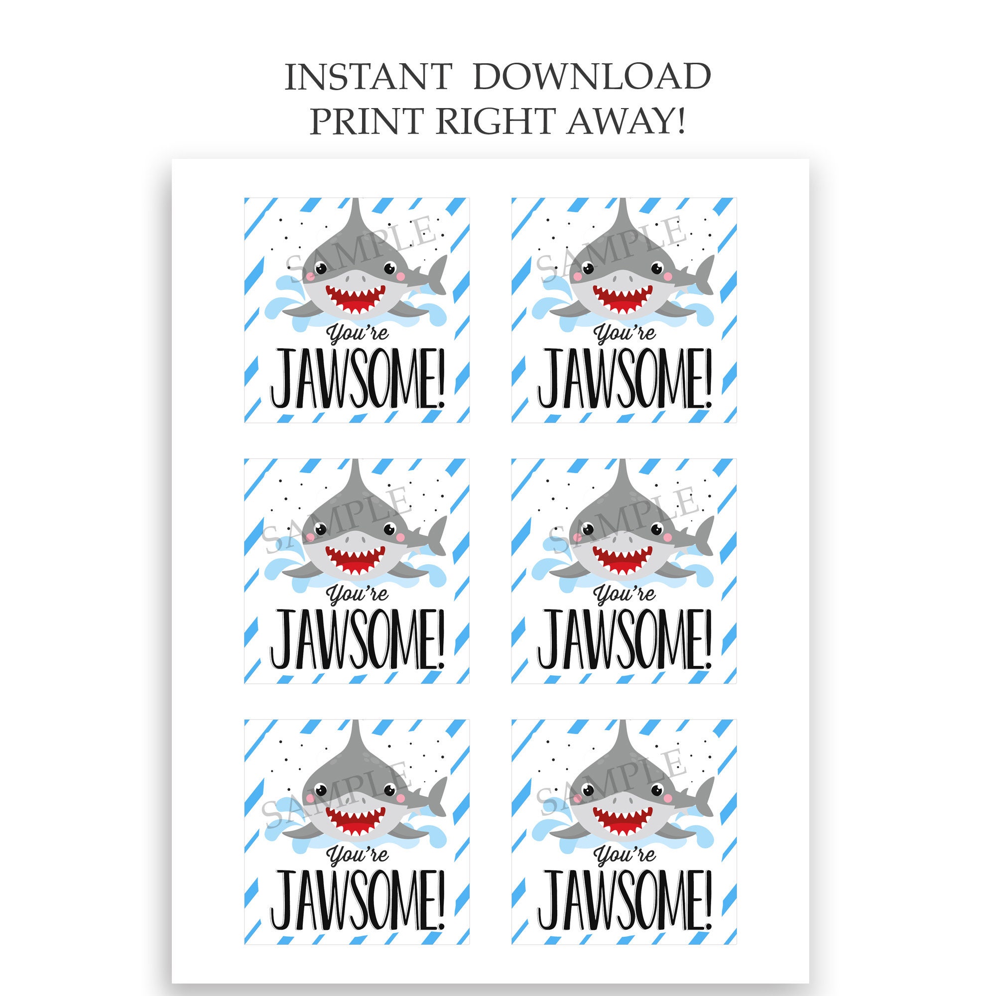 Printable 'you're Jawsome' Shark Gift Tag - Fin-tastic Ocean Party ...