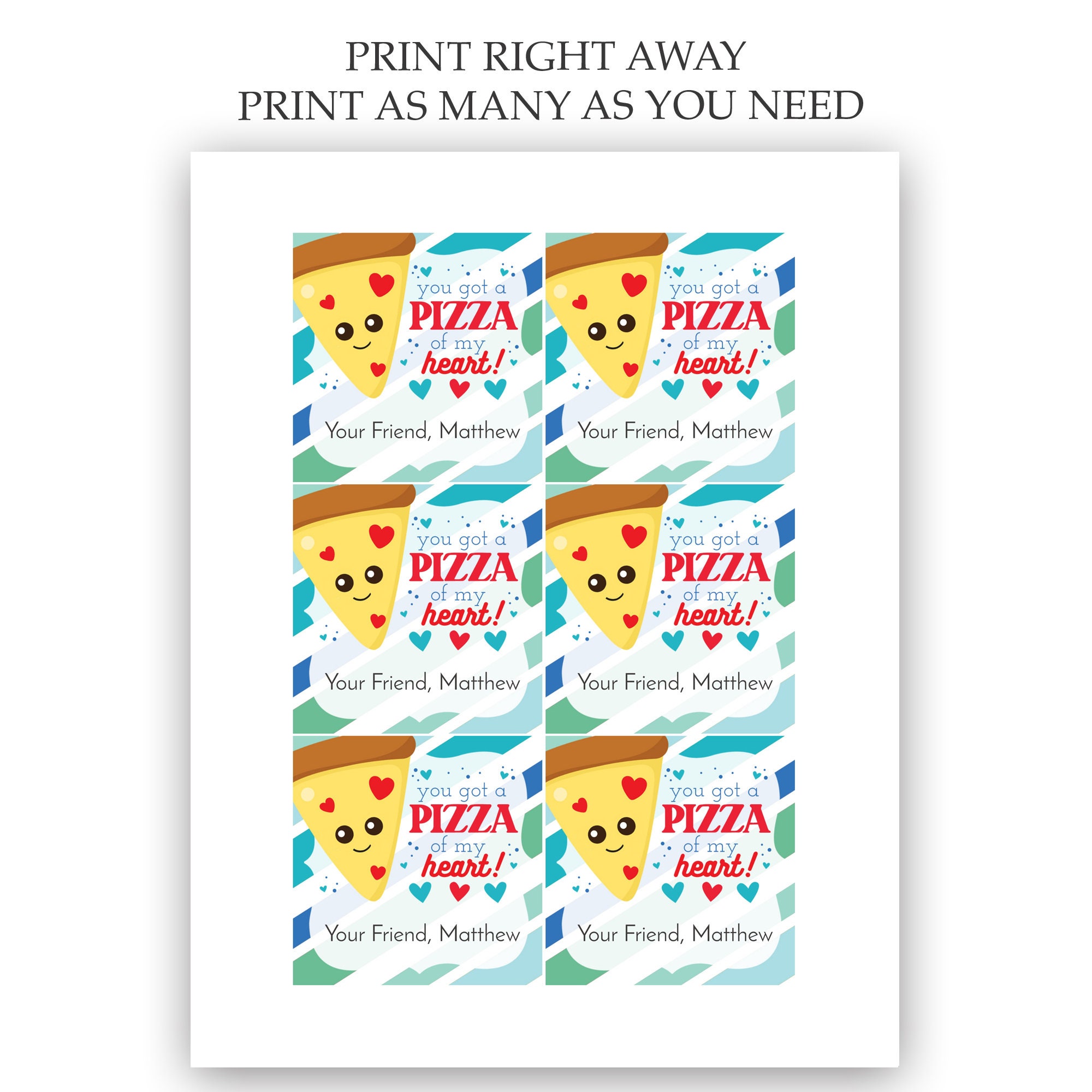 Printable Pizza Valentine's Day Tags Classroom Exchange - Etsy