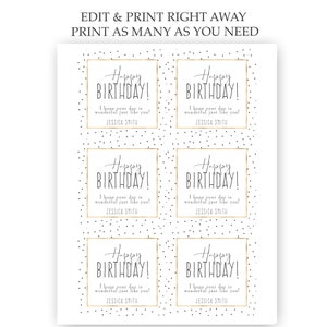 Printable Happy Birthday Tag | Editable B-day Gift Label | Blank Favor ...