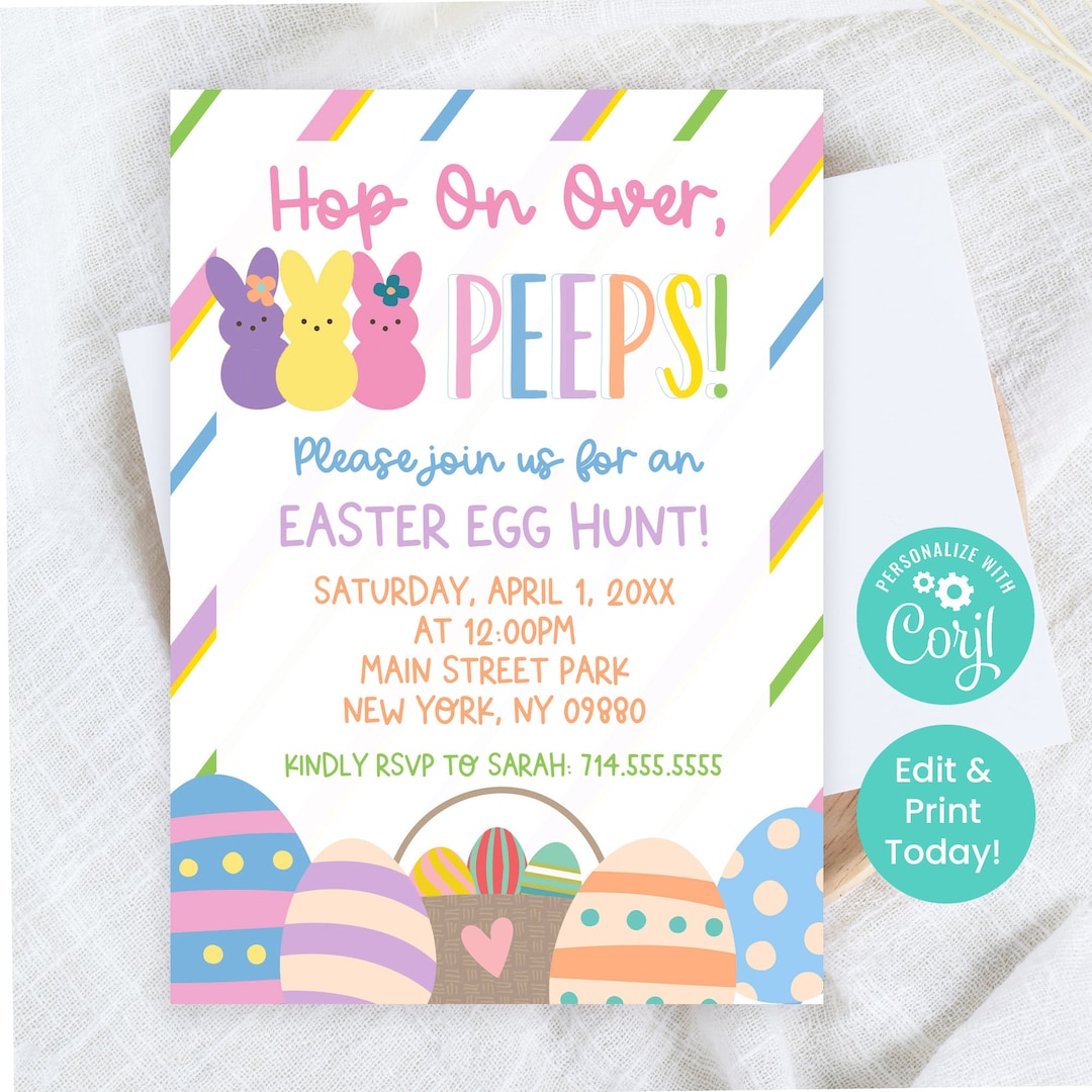 Editable Easter Egg Hunt Invite, Peeps Party, Egg Coloring Party ...