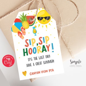 Sip Sip Hooray Appreciation Printable Tag, Printable Thank You Gift ...