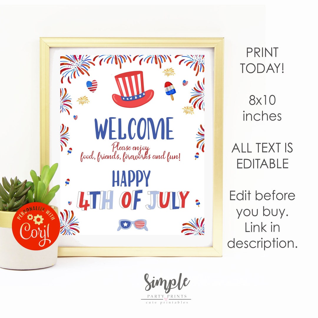 4th of July Welcome Sign Template Editable 8x10 Sign - Etsy