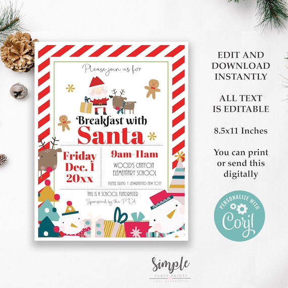 Editable Breakfast with Santa Template, Digital Download, Holiday Party ...