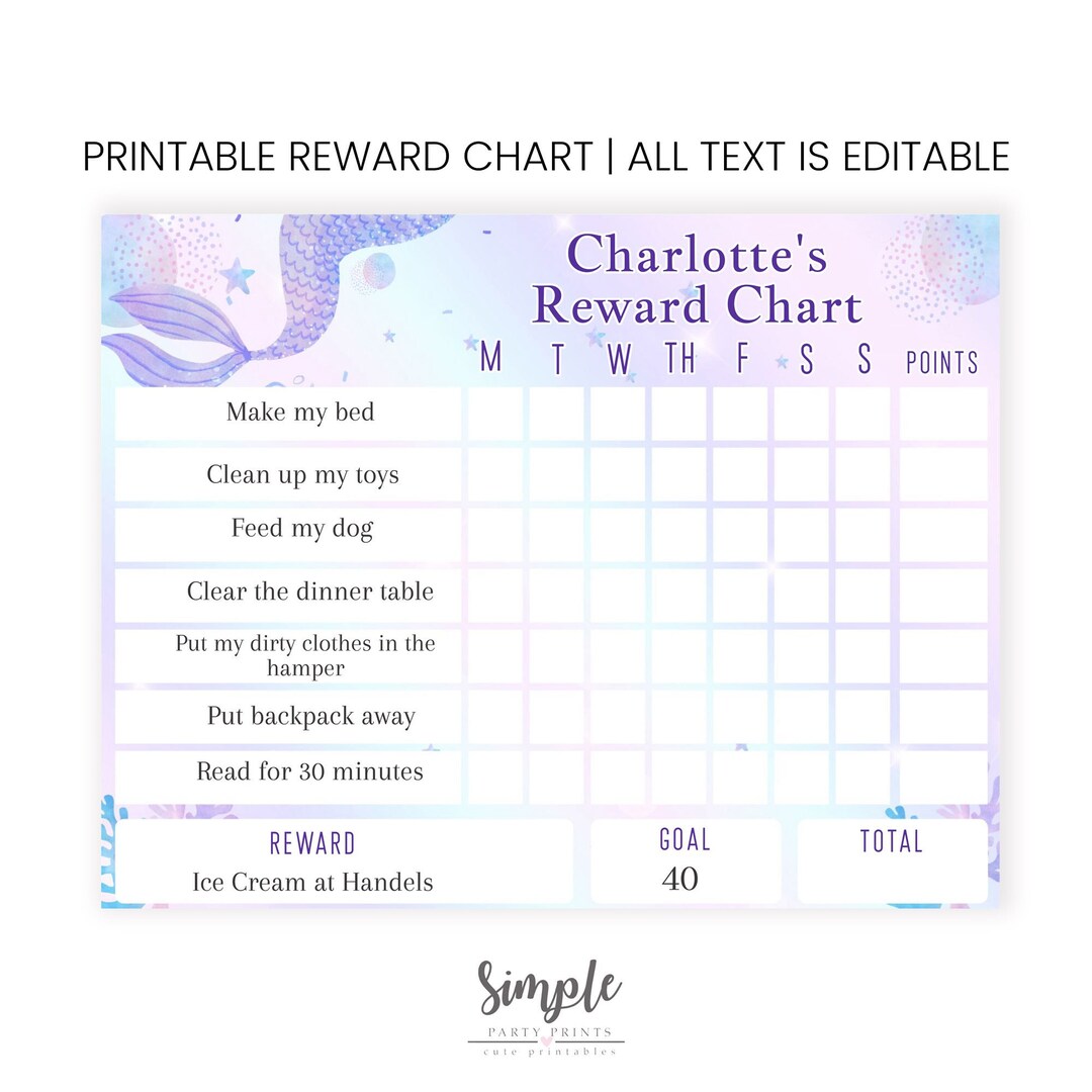 Kids Reward Chart - Printable Chore Charts for Children - Editable ...