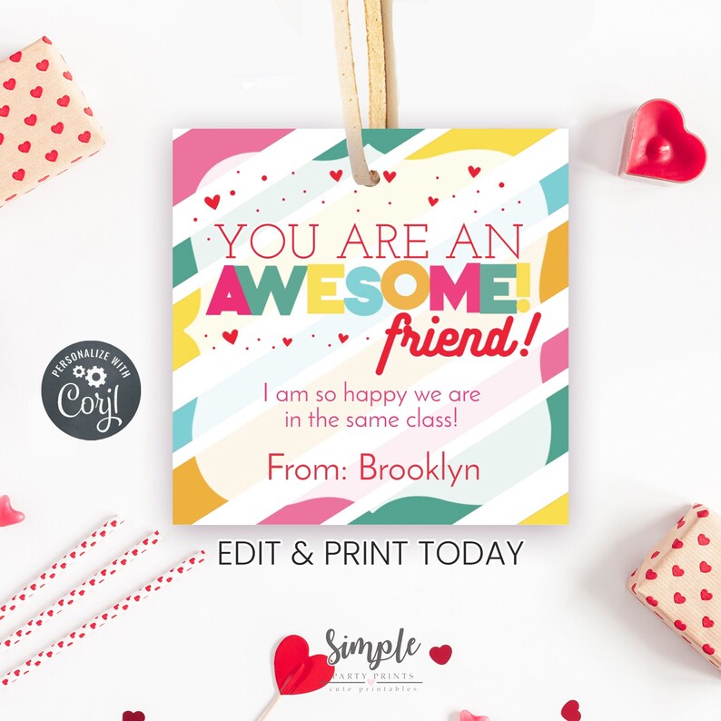Printable Bright Colorful Valentine's Day Gift Tag for - Etsy