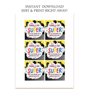 Printable Teacher Appreciation Tags, Superhero Themed, Printable Super ...