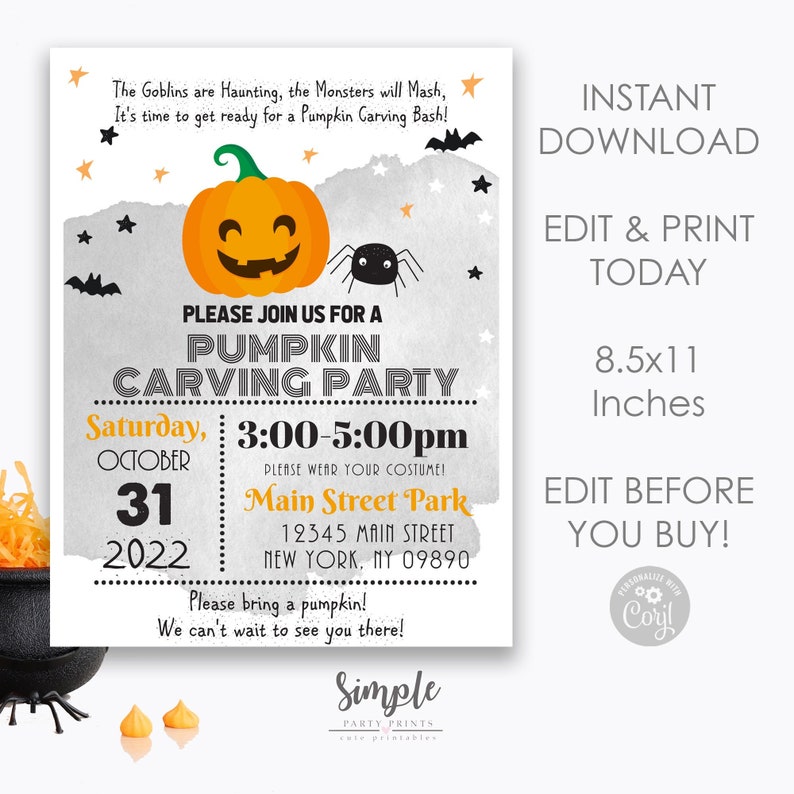 Editable Pumpkin Carving Party Flyer Digital Flyer for - Etsy