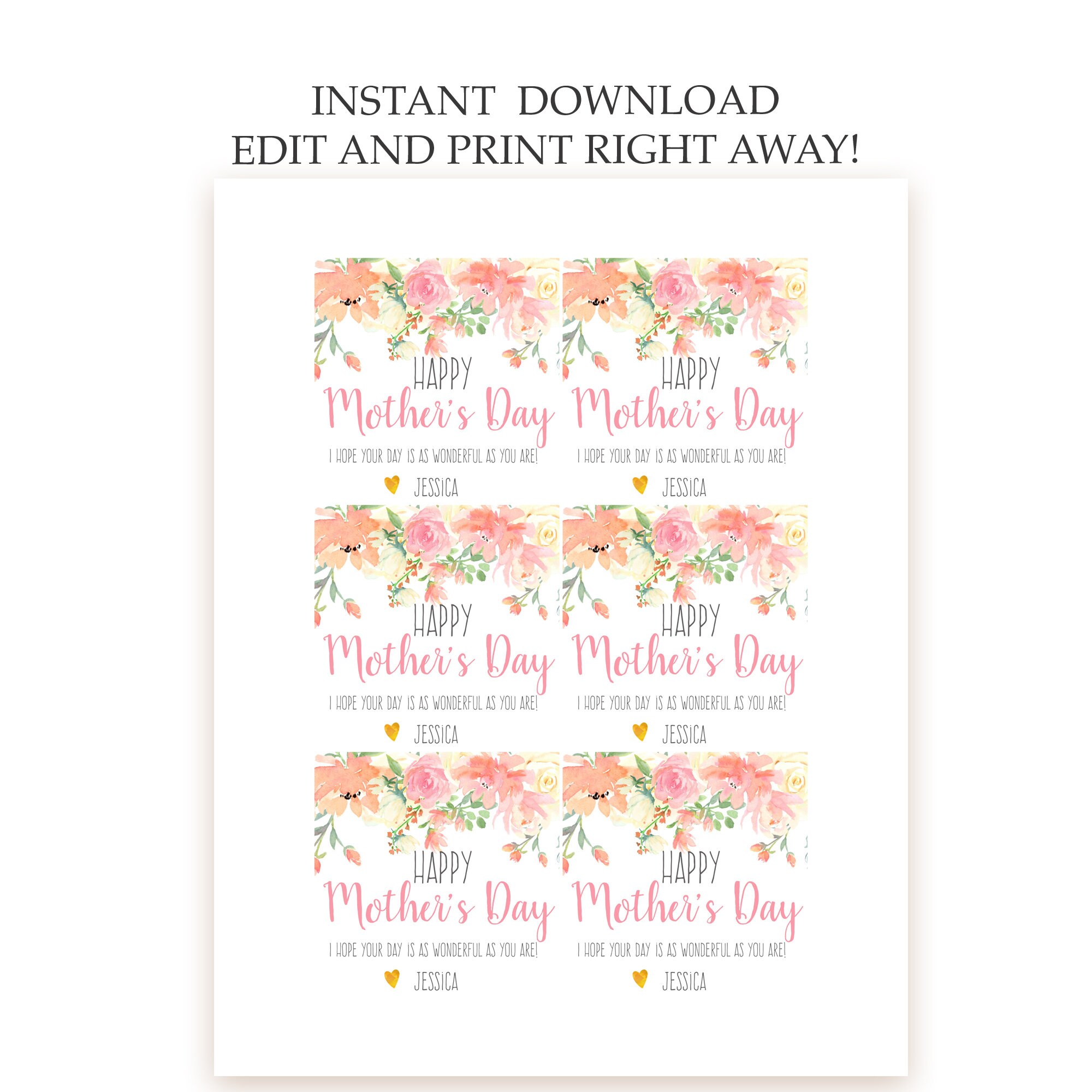 Printable Mother's Day Tag, Happy Mothers Day Gift Ideas for Friends ...