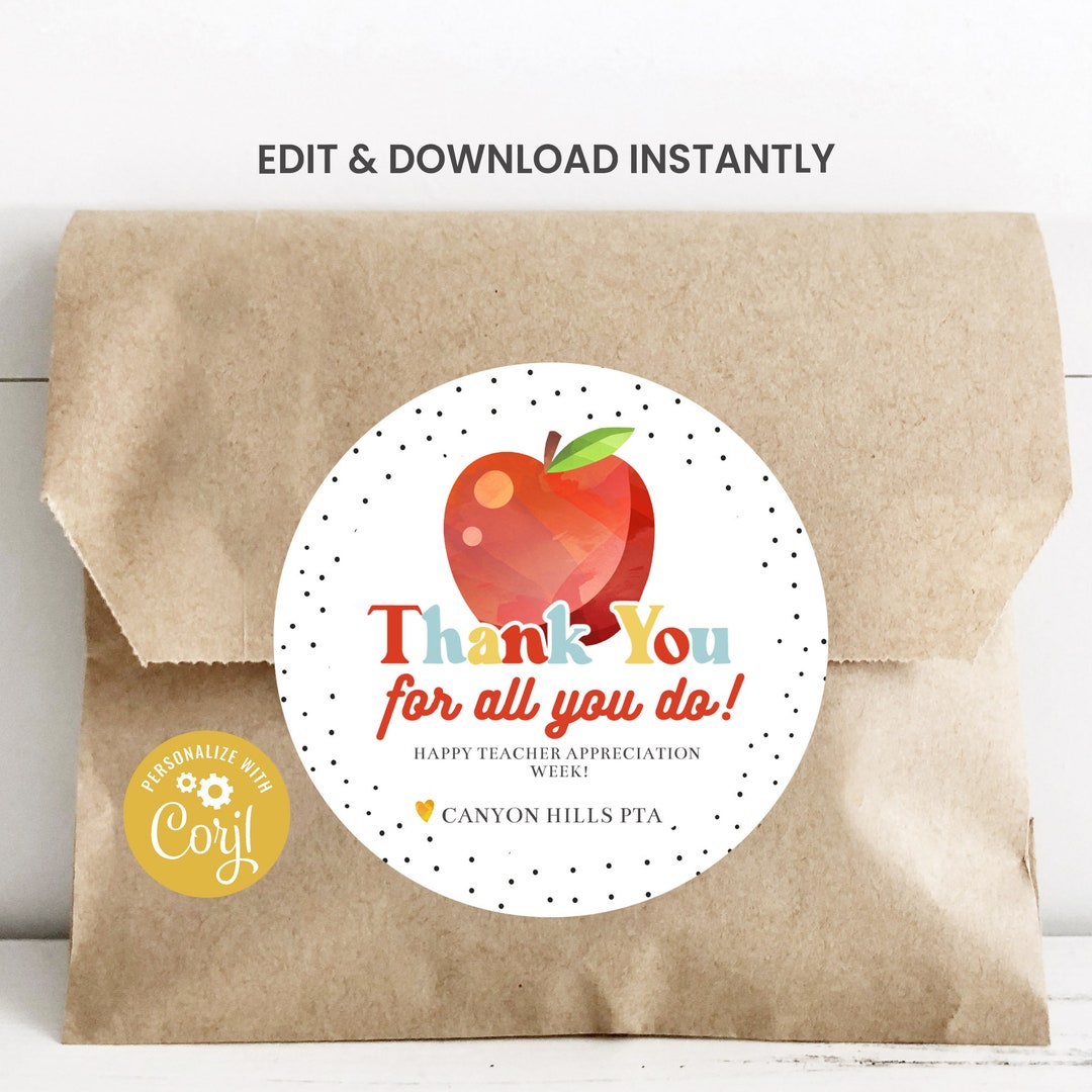 Teacher Appreciation Week Tags, Printable Circle Apple Thank You Favor ...