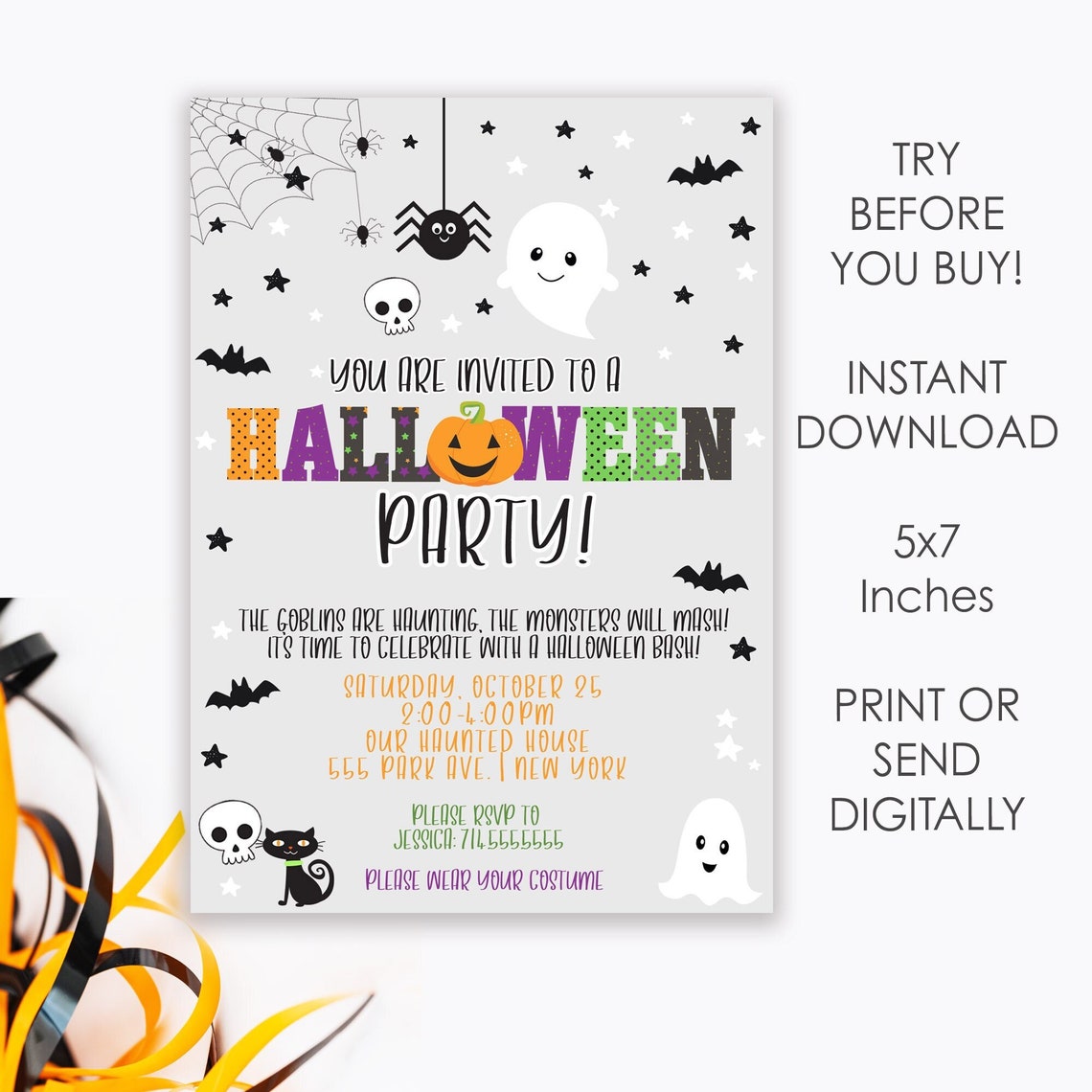 Editable Halloween Party Invitation for Kids Halloween - Etsy
