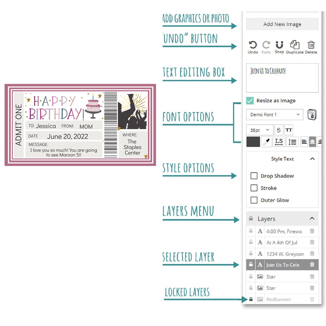 Printable Happy Birthday Concert Ticket Template, Show Certificate Gift ...