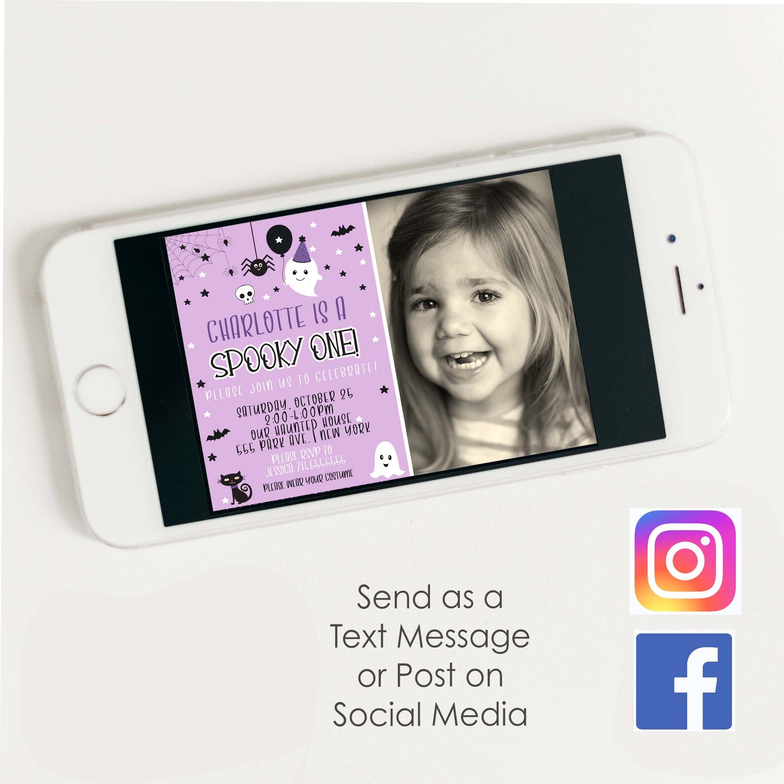 Editable Purple Halloween Birthday Invitation With Picture - Etsy