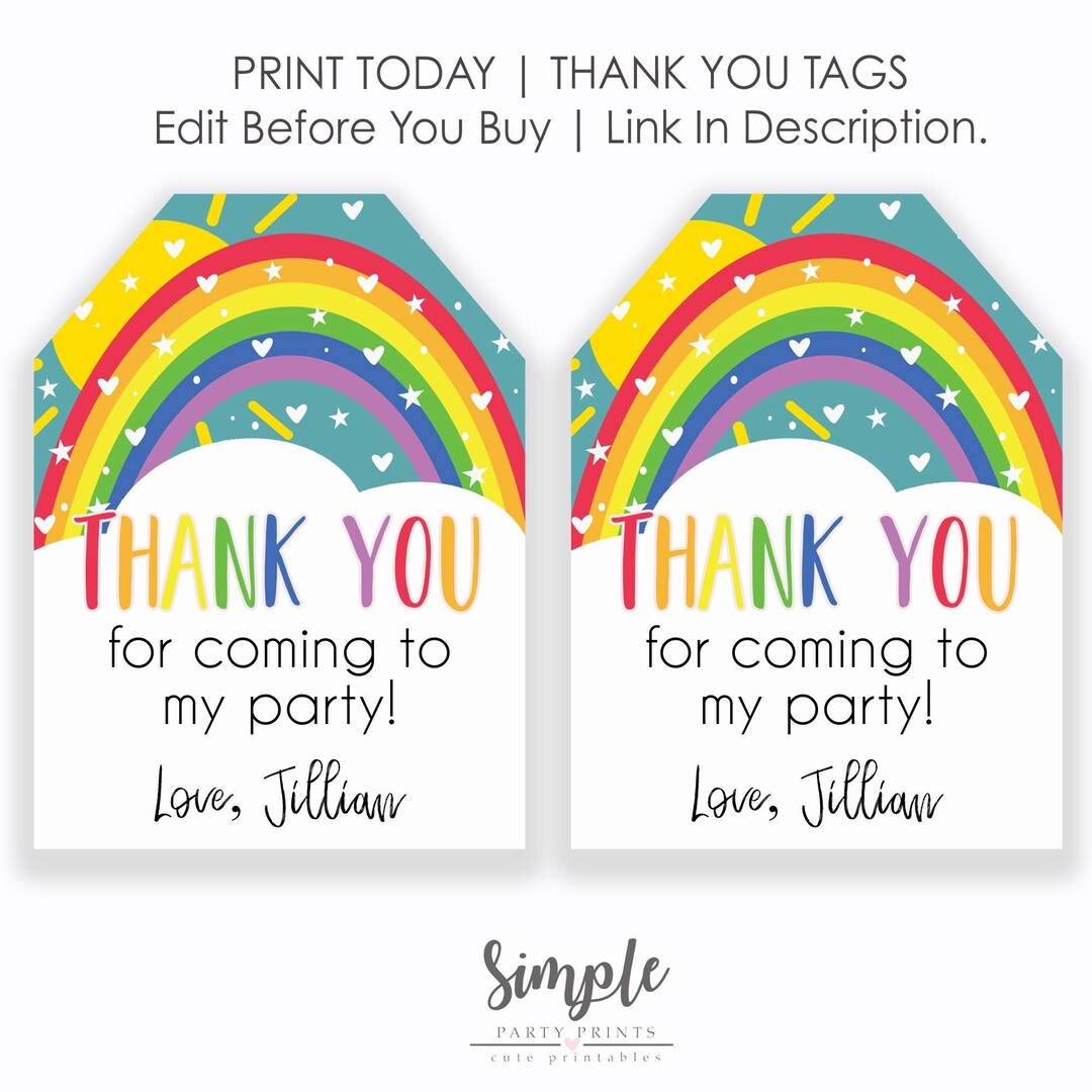 Editable Rainbow Favor Tag Rainbow Gift Tags Rainbow Thank You - Etsy
