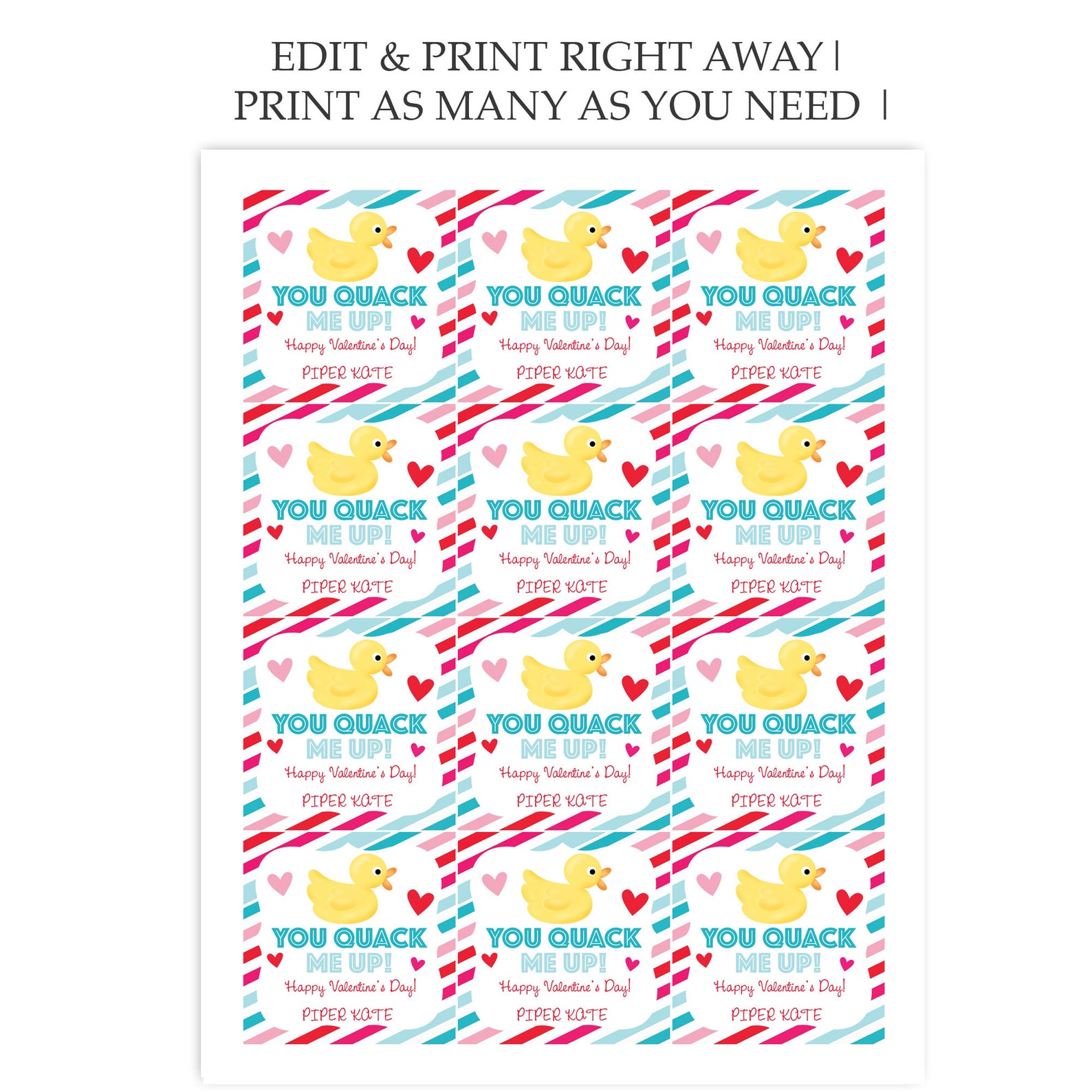 Lucky Duck Valentines Day Kids Cards Kids Valentines Cards - Etsy