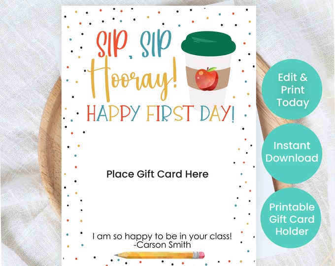 Teacher Back to School Gift Coffee Gift Card Holder Teacher First Day ...