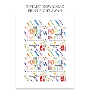 Printable Popcorn Thank You Tag, Appreciation Gift Ideas for Coworkers ...