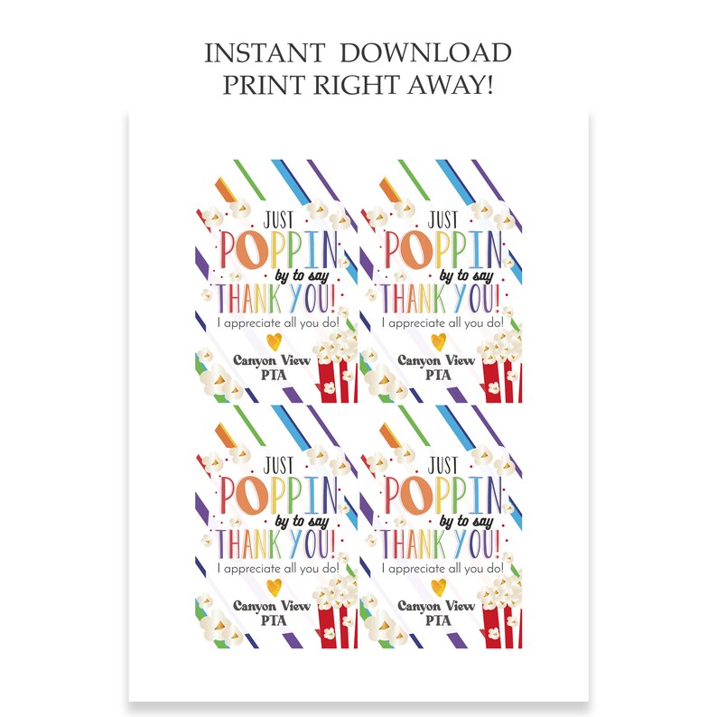 Printable Popcorn Thank You Tag Appreciation Gift Ideas for - Etsy