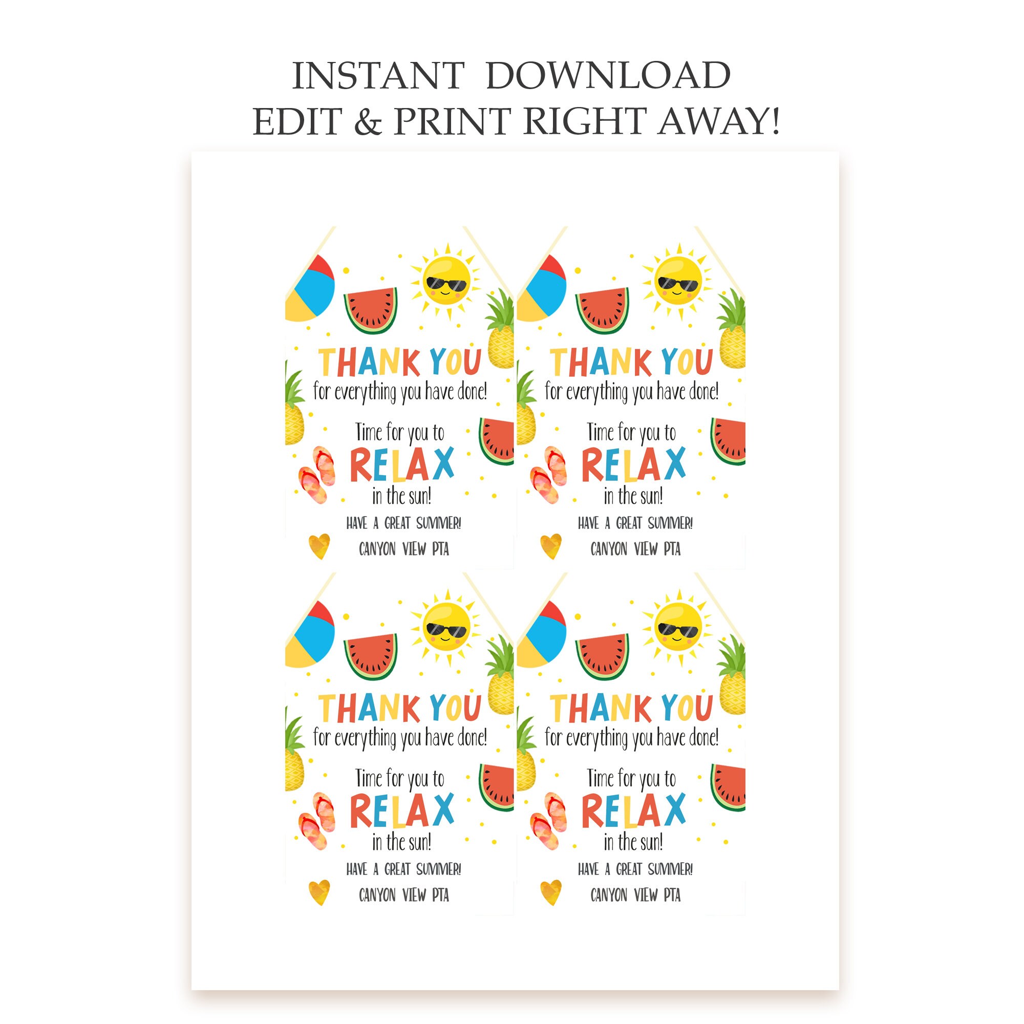 Teacher Appreciation Printable Tag, Printable Thank You for Being Sun ...