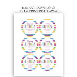 Printable Colorful Birthday Favor Tags for Kids - Editable Stickers ...